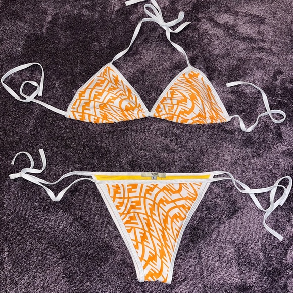 Swim | Fendi Pattern Trippy F Orange And White Bikini | Poshmark